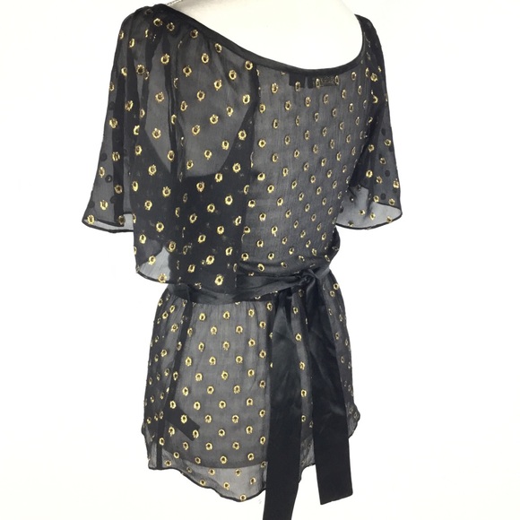 Guess | Tops | Guess Jeans Sheer Silk Blouse Black Gold Metallic | Poshmark